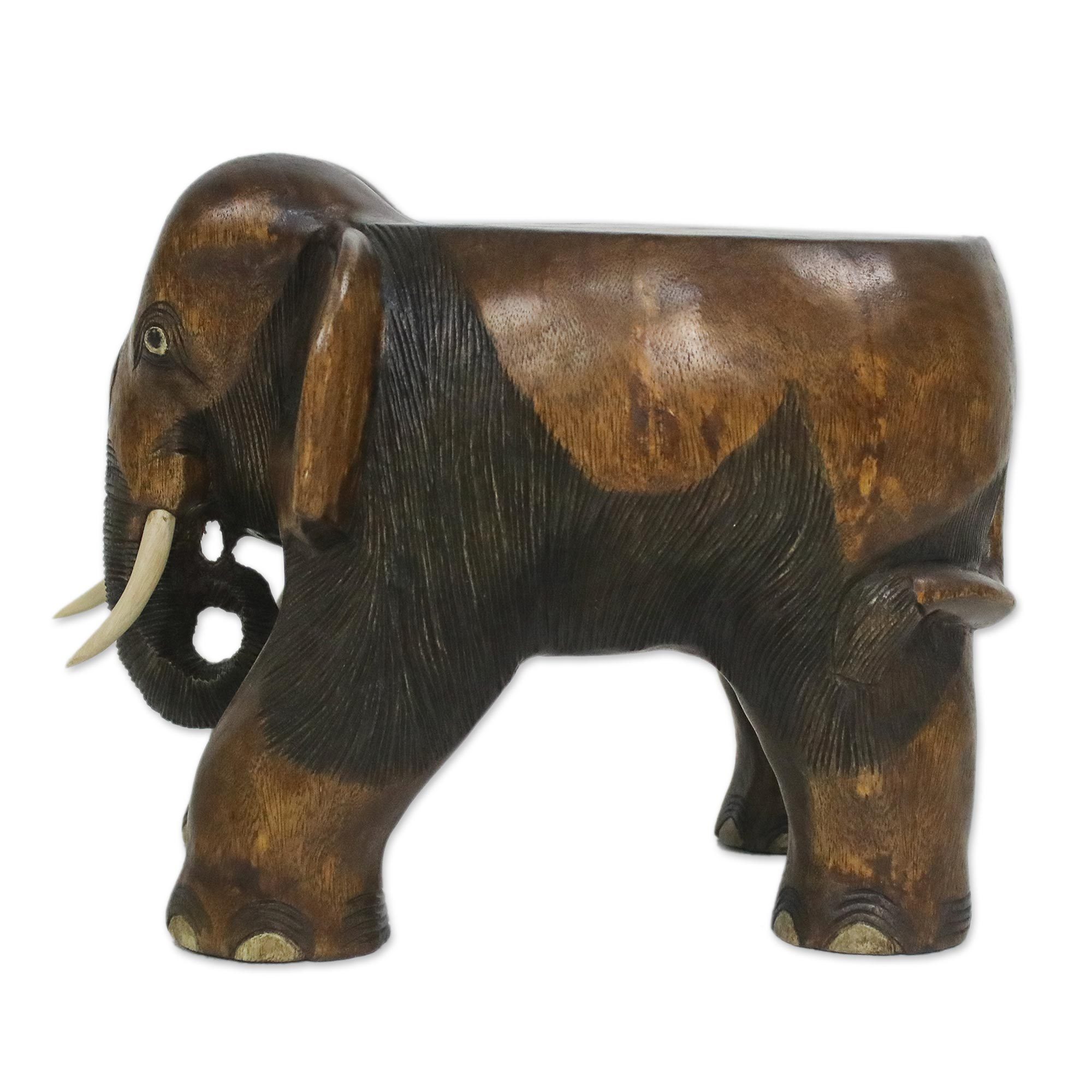 Wood Elephant Stool in Brown from Thailand (11.5 Inch) - Elephant ...