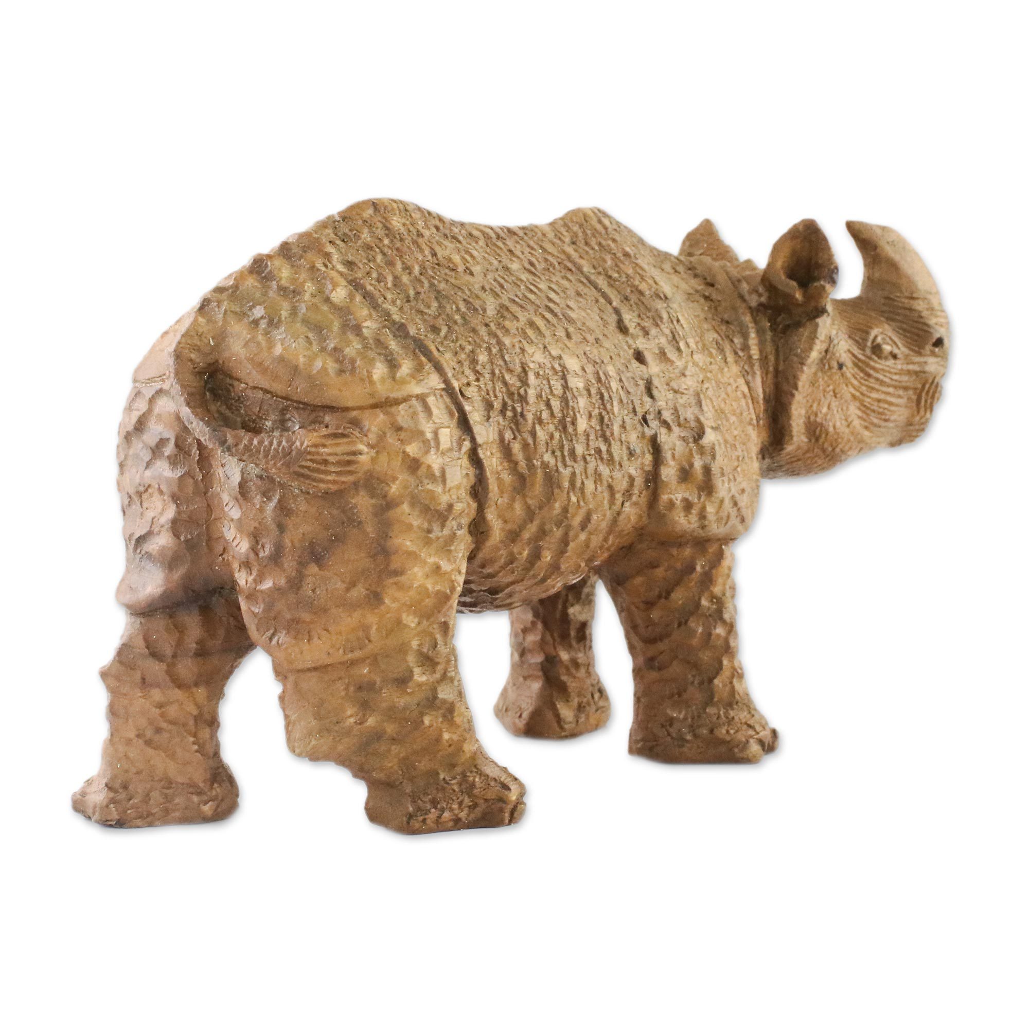 Hand-Carved Wood Rhino Sculpture from Thailand - Awestruck Rhino | NOVICA