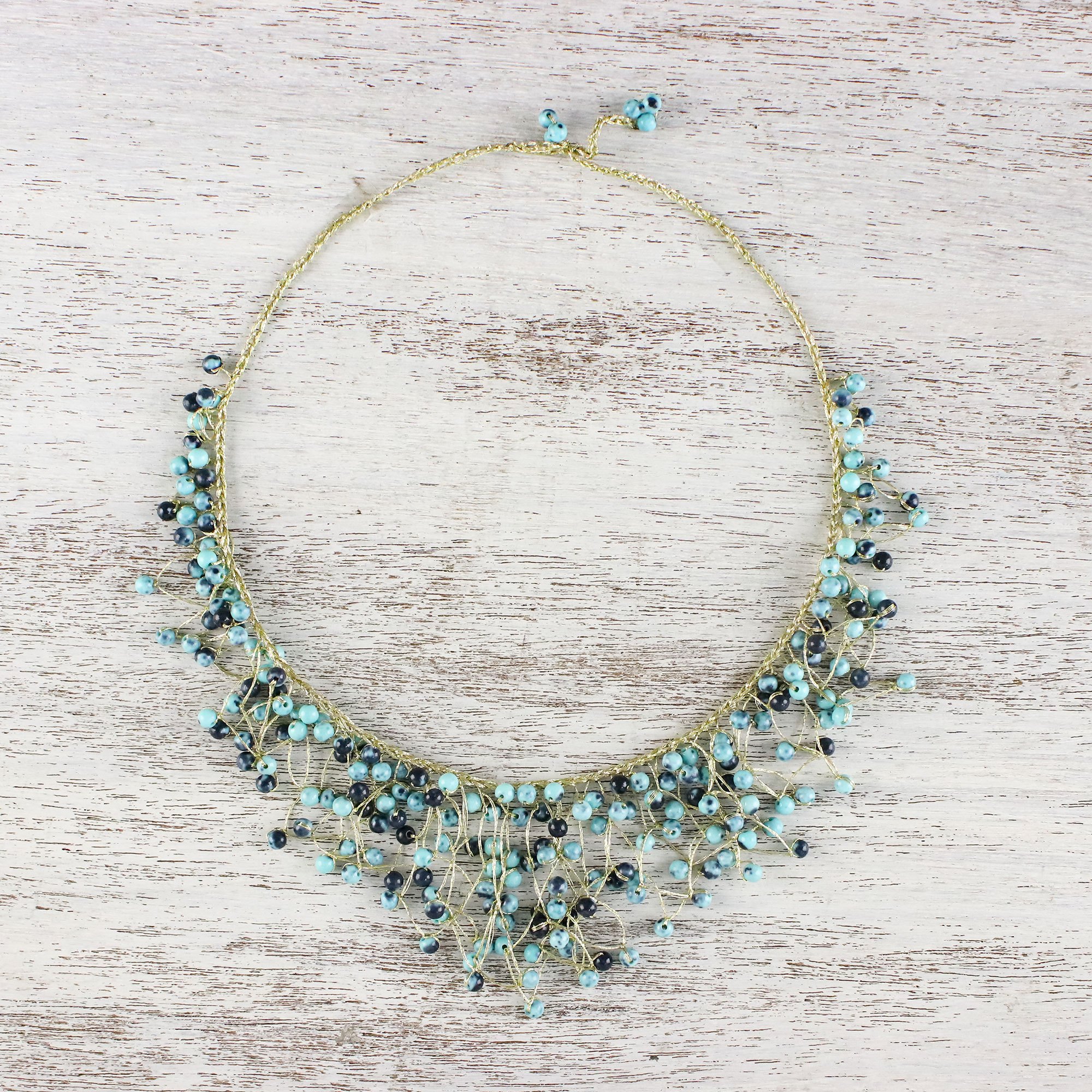 UNICEF Market | Glass Beaded Waterfall Necklace in Blue from Thailand ...