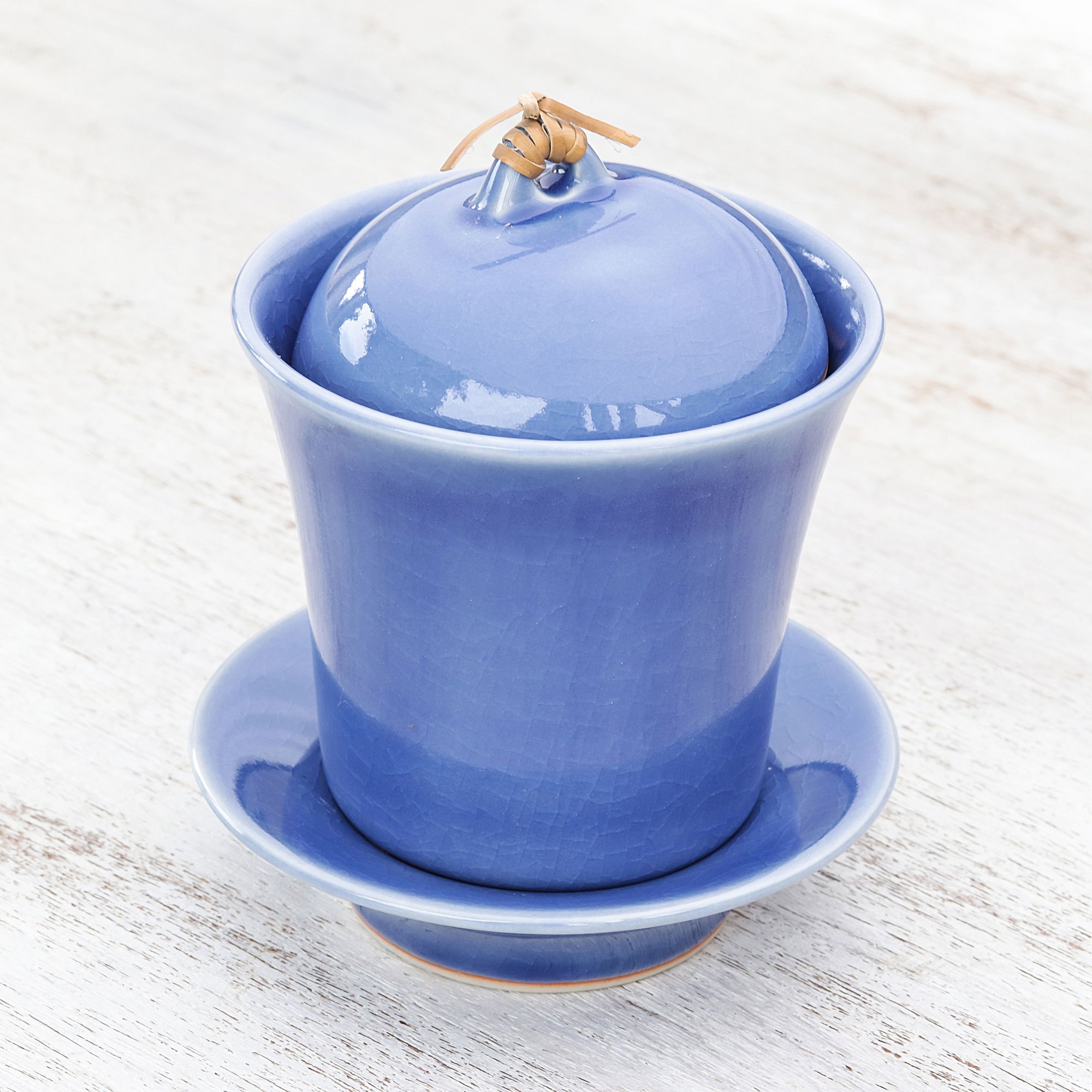 Handcrafted Blue Ceramic Soup Cup Set with Lid and Saucer - Cup of ...
