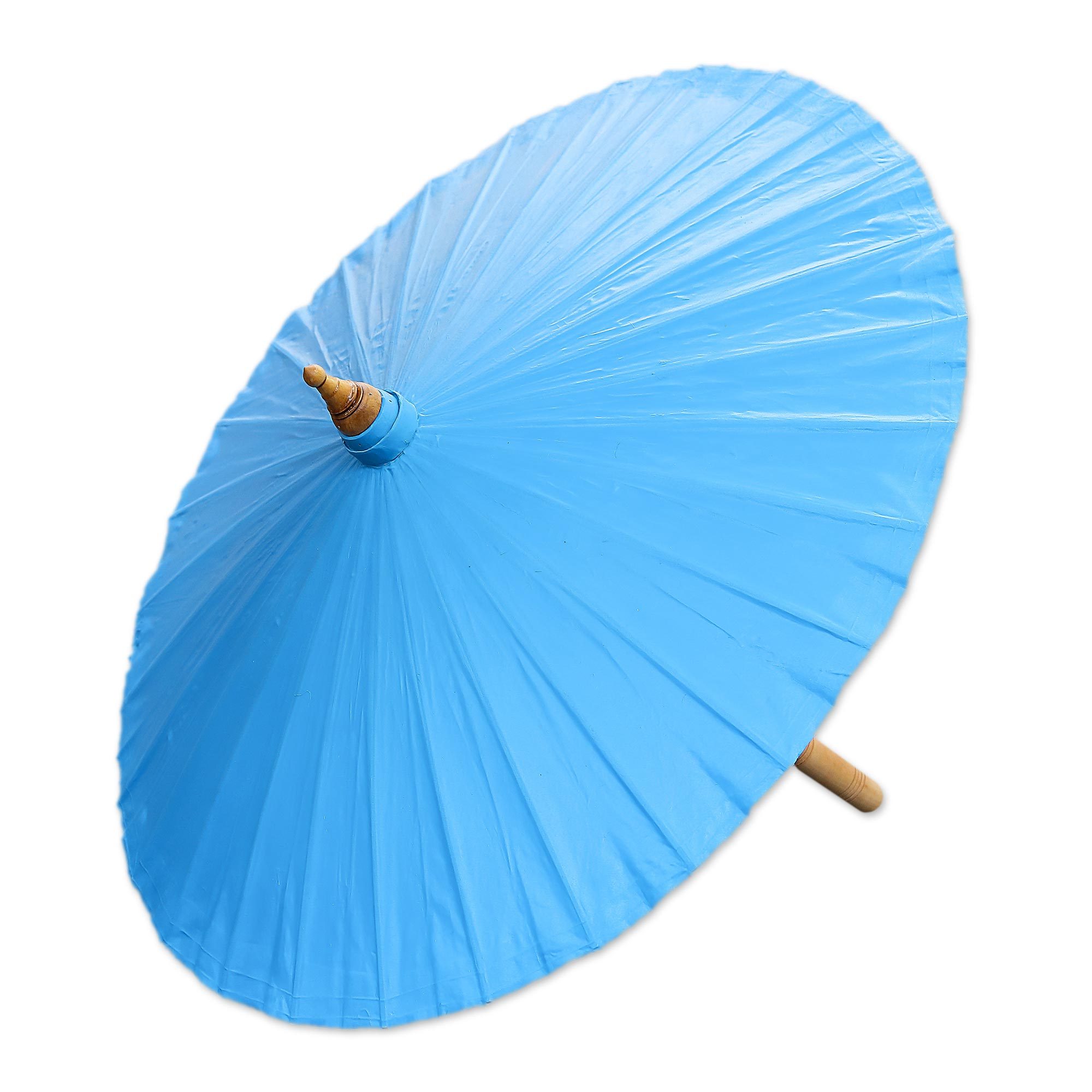 Cotton and Bamboo Parasol in Solid Azure from Thailand - Simple Shade ...