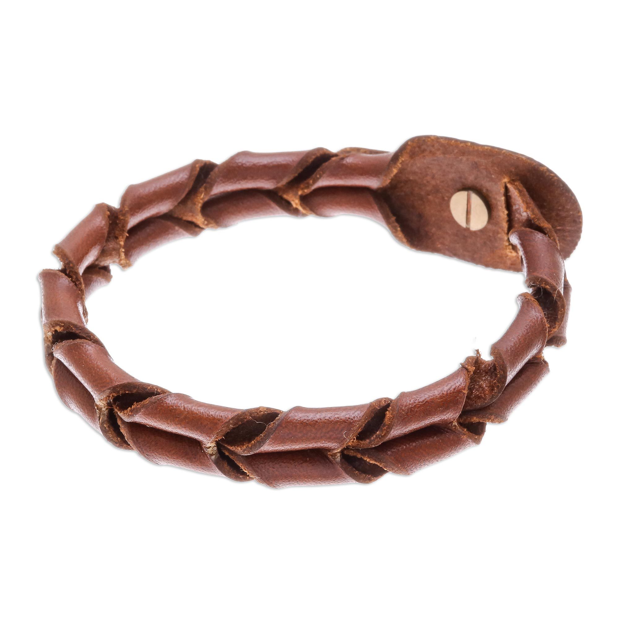 Spiral Pattern Leather Wristband Bracelet from Thailand - Brown Coil ...