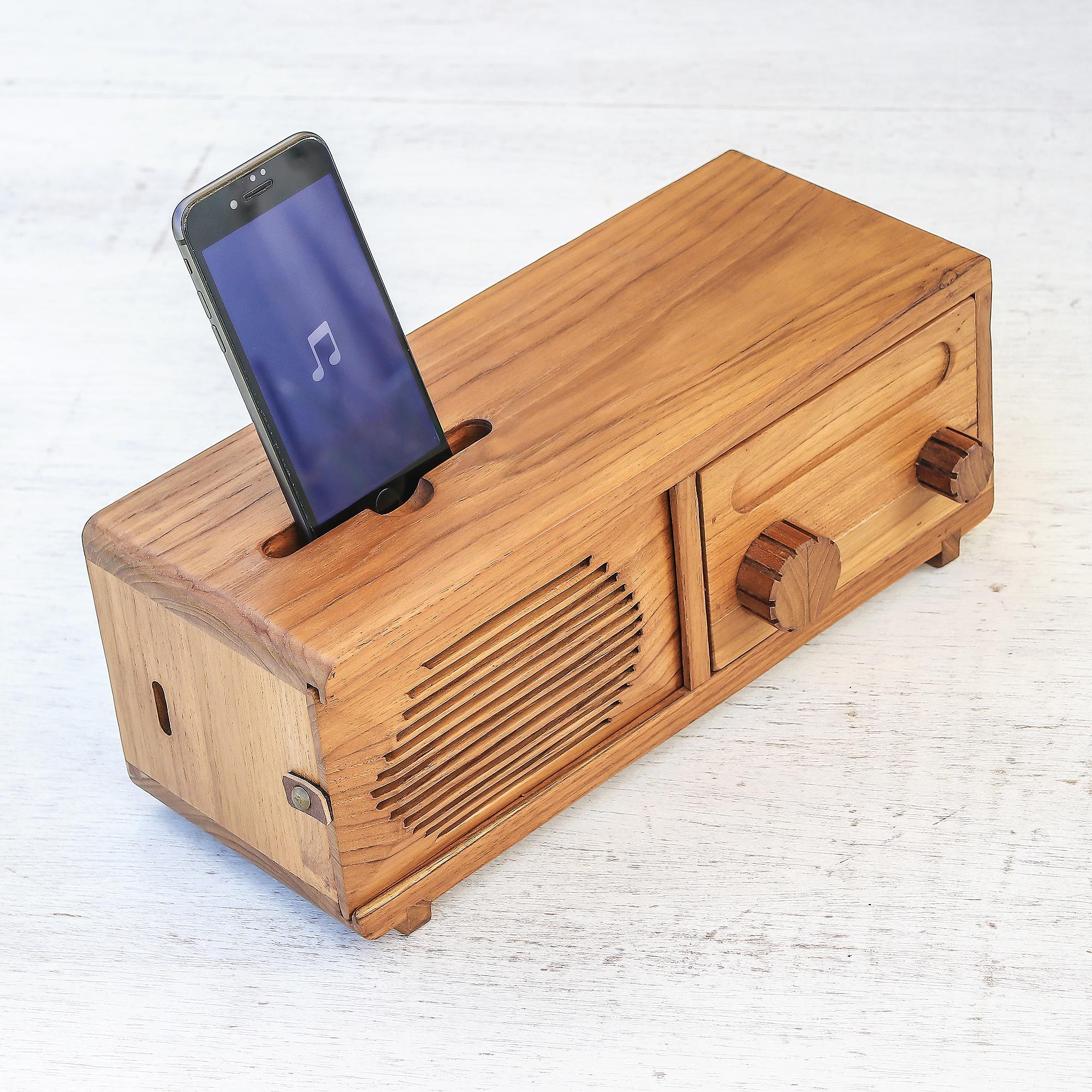 UNICEF Market | Teak Wood Phone Speaker Shaped Like a Vintage Radio ...