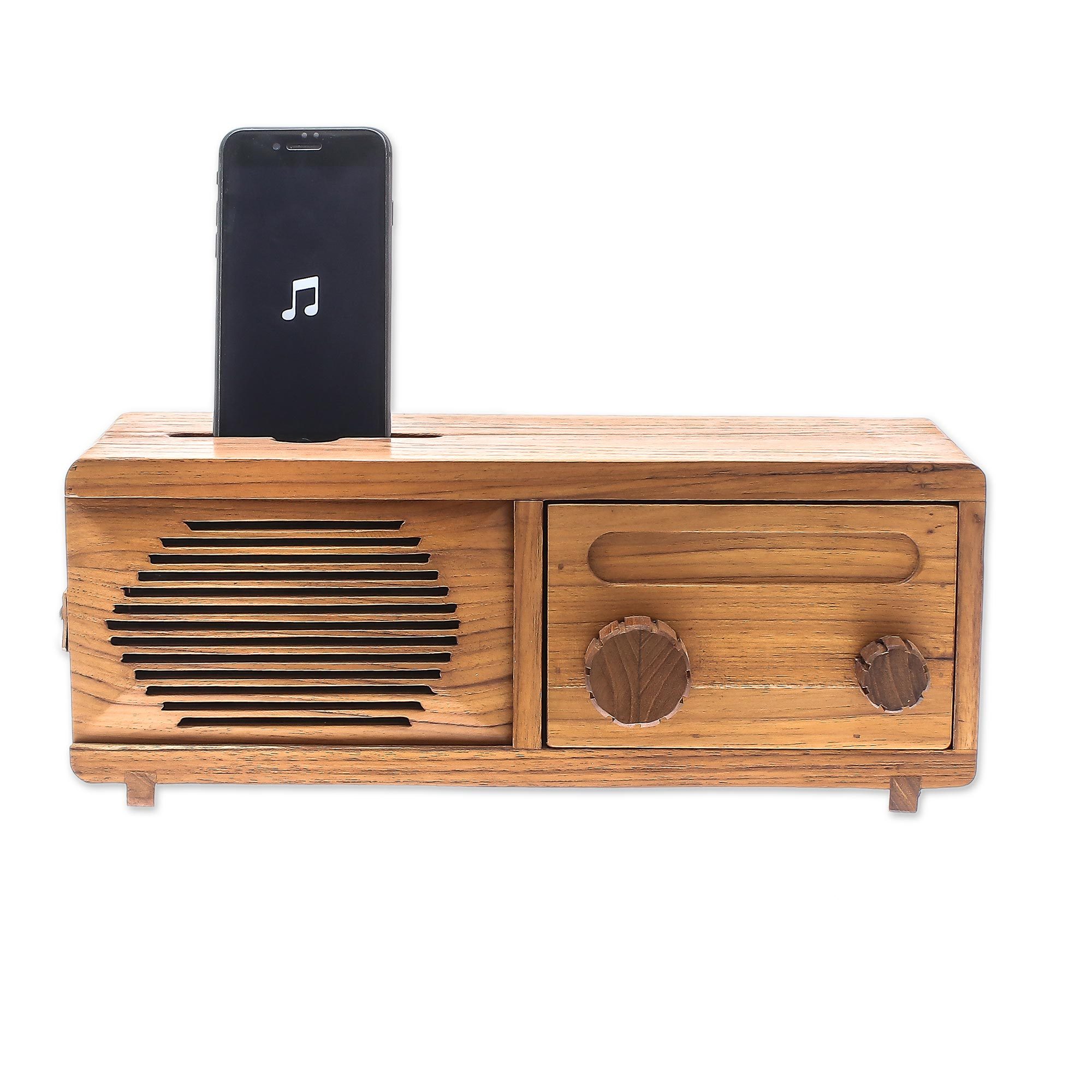 UNICEF Market | Teak Wood Phone Speaker Shaped Like a Vintage Radio ...