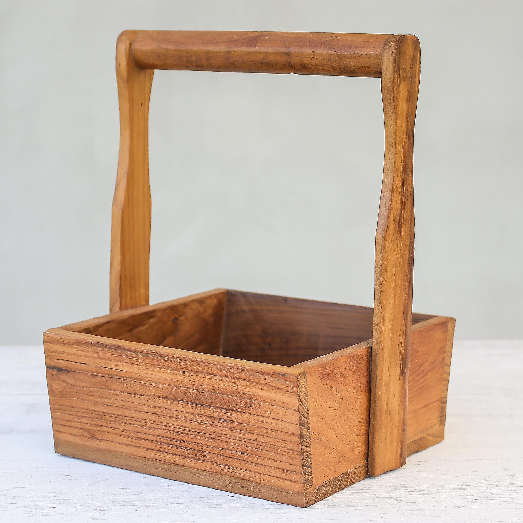 Handmade Teak Wood Basket Crafted in Thailand - Classic Holder | NOVICA