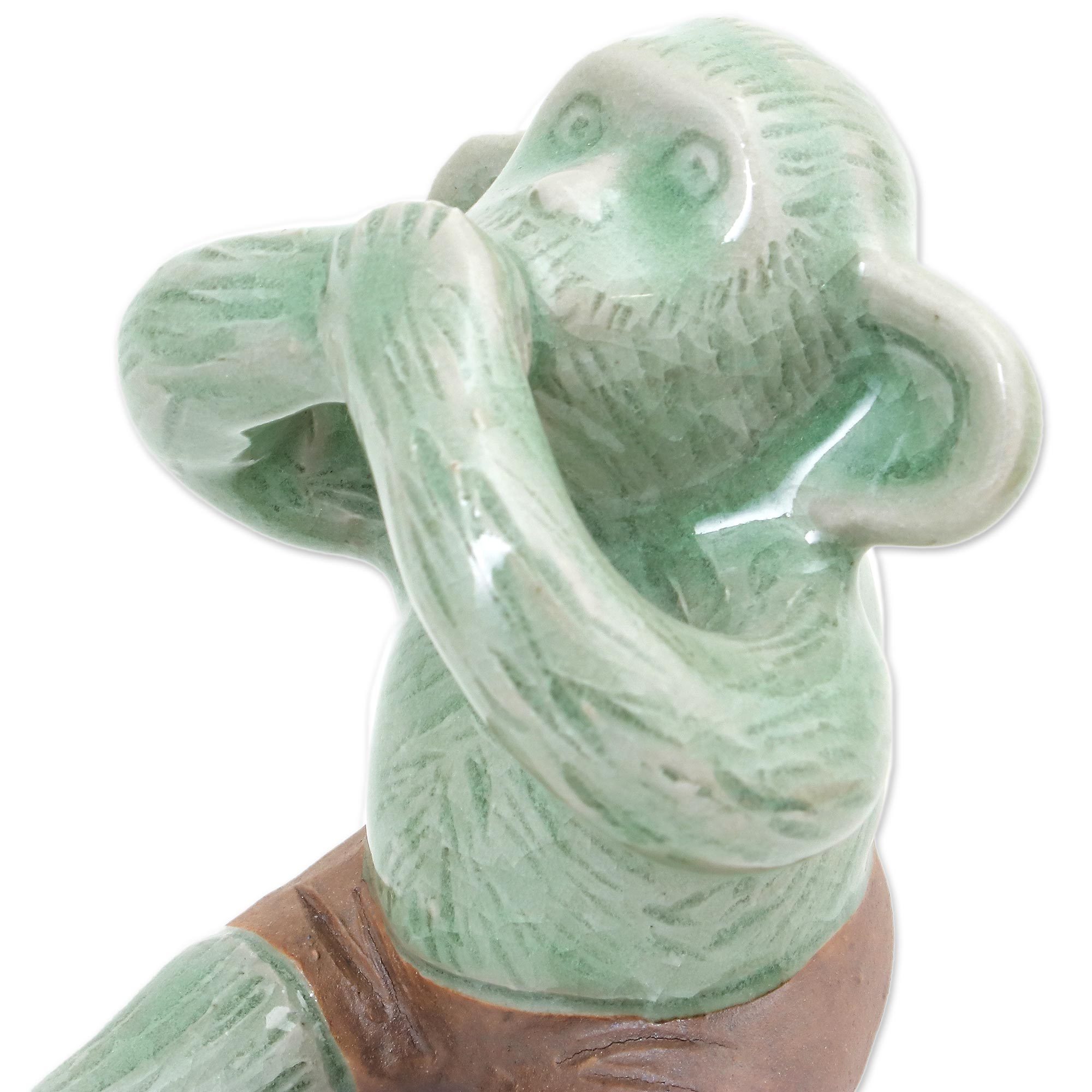 Celadon Ceramic Wise Monkey Figurines (Set of 3) - Green Monkeys | NOVICA