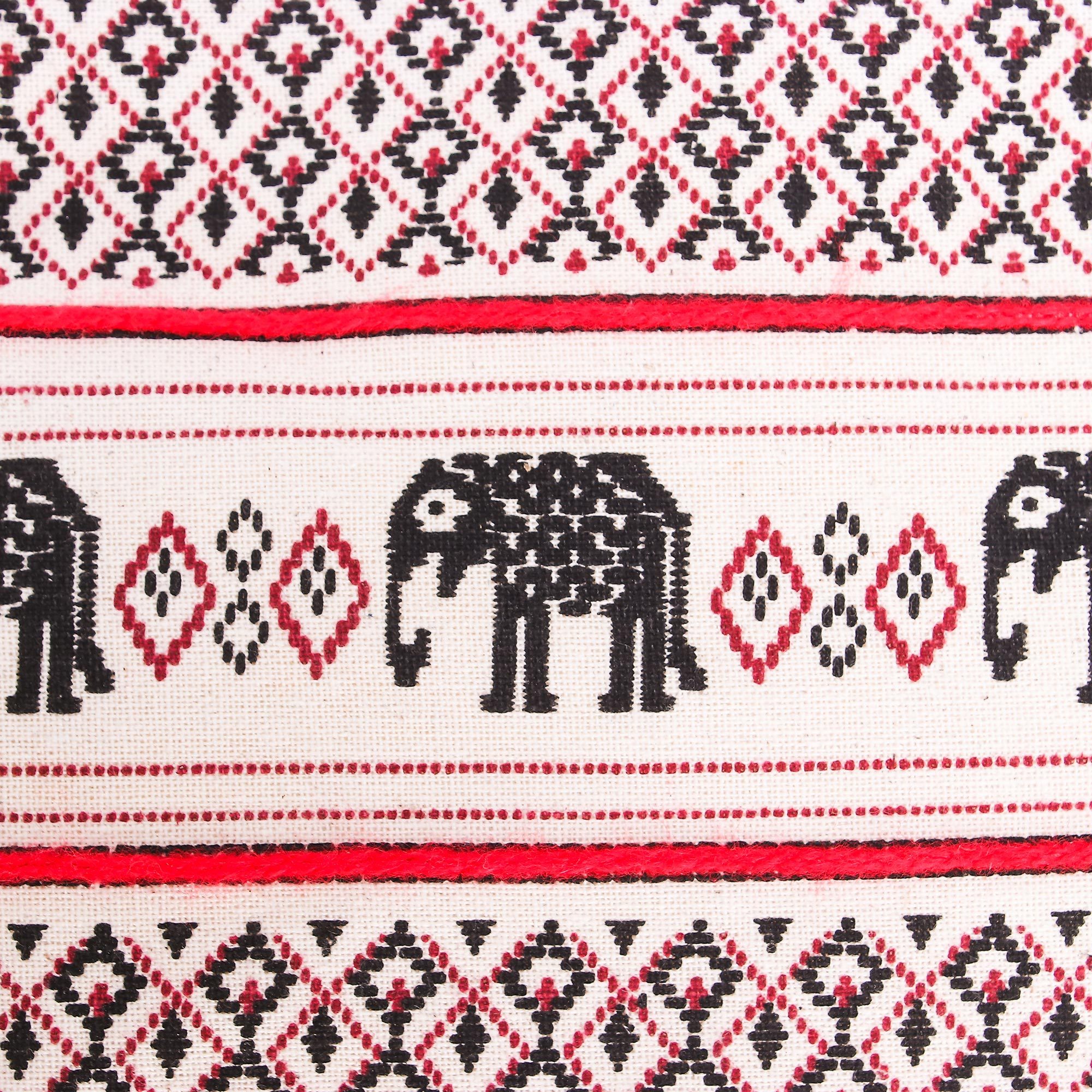 Elephant Motif Cotton and Leather Shoulder Bag - Hmong Elephants | NOVICA