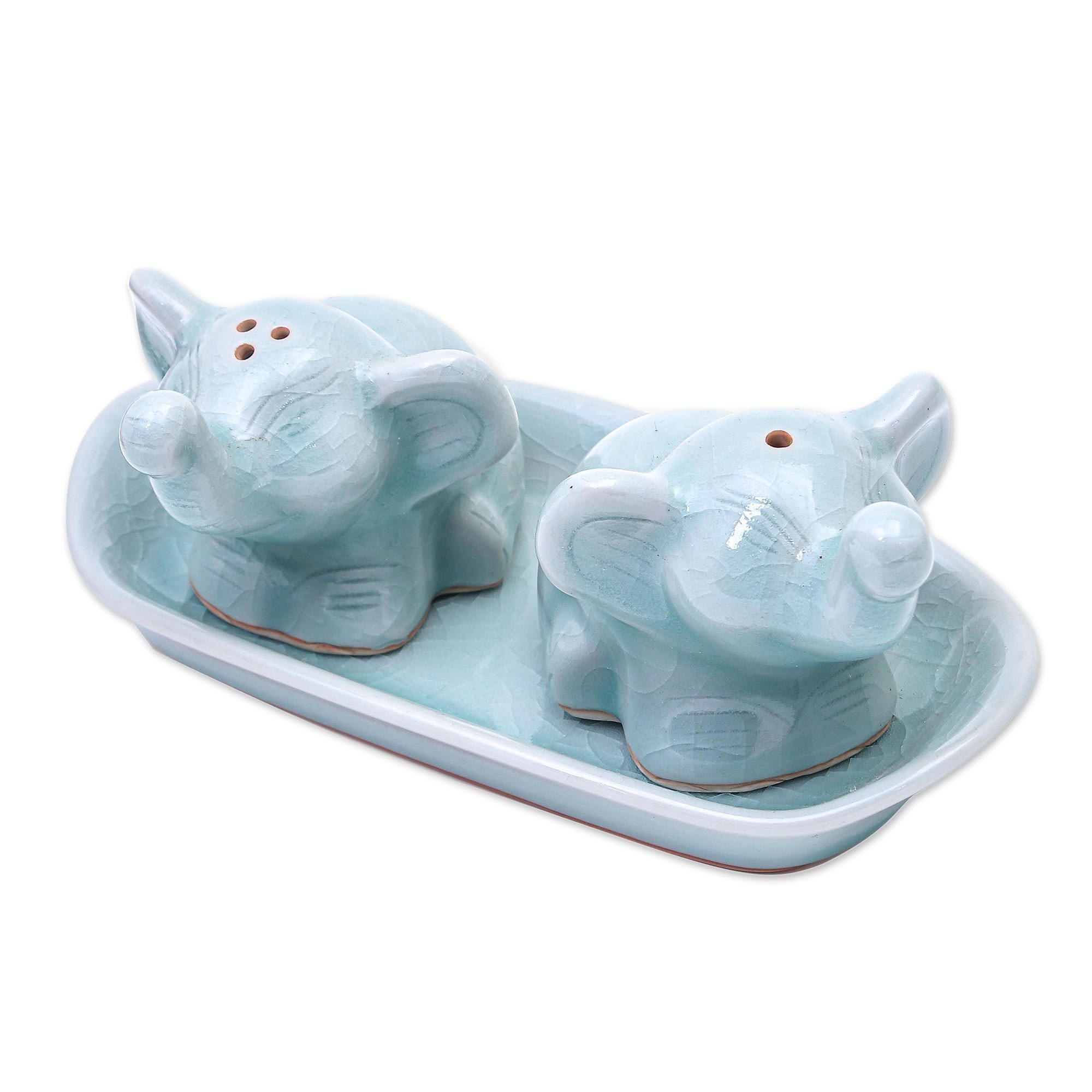 Elephant Salt and Pepper Set in Aqua Celadon (3 Pieces) - Cheeky ...
