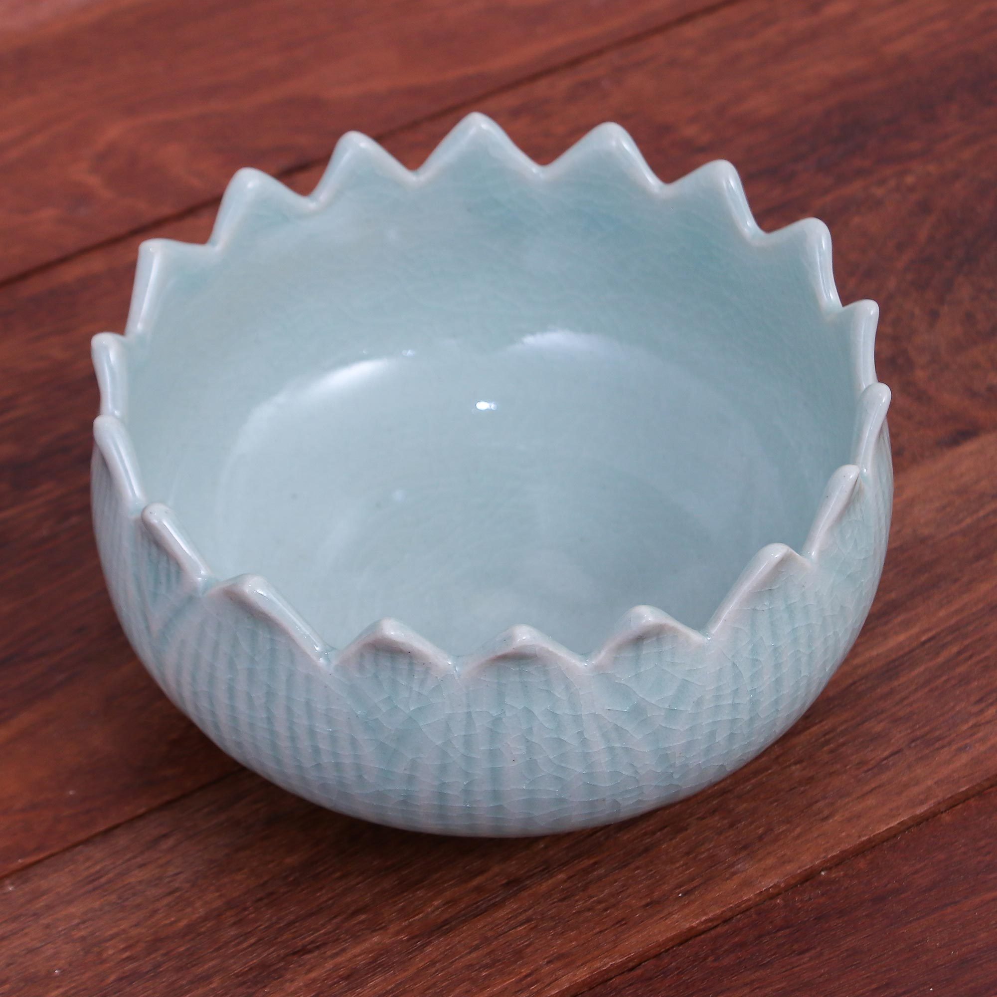 Hand Made Celadon Ceramic Lotus Leaf Bowl - Peace Lotus | NOVICA