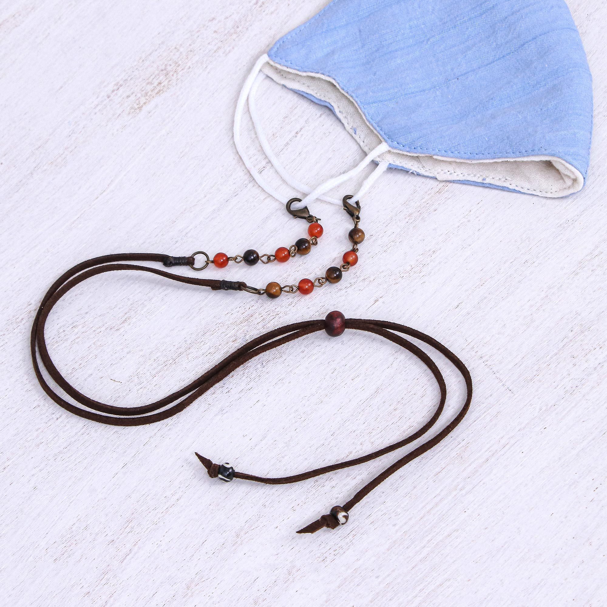 UNICEF Market | Brown Faux Suede Face Mask Lanyard with Carnelian ...