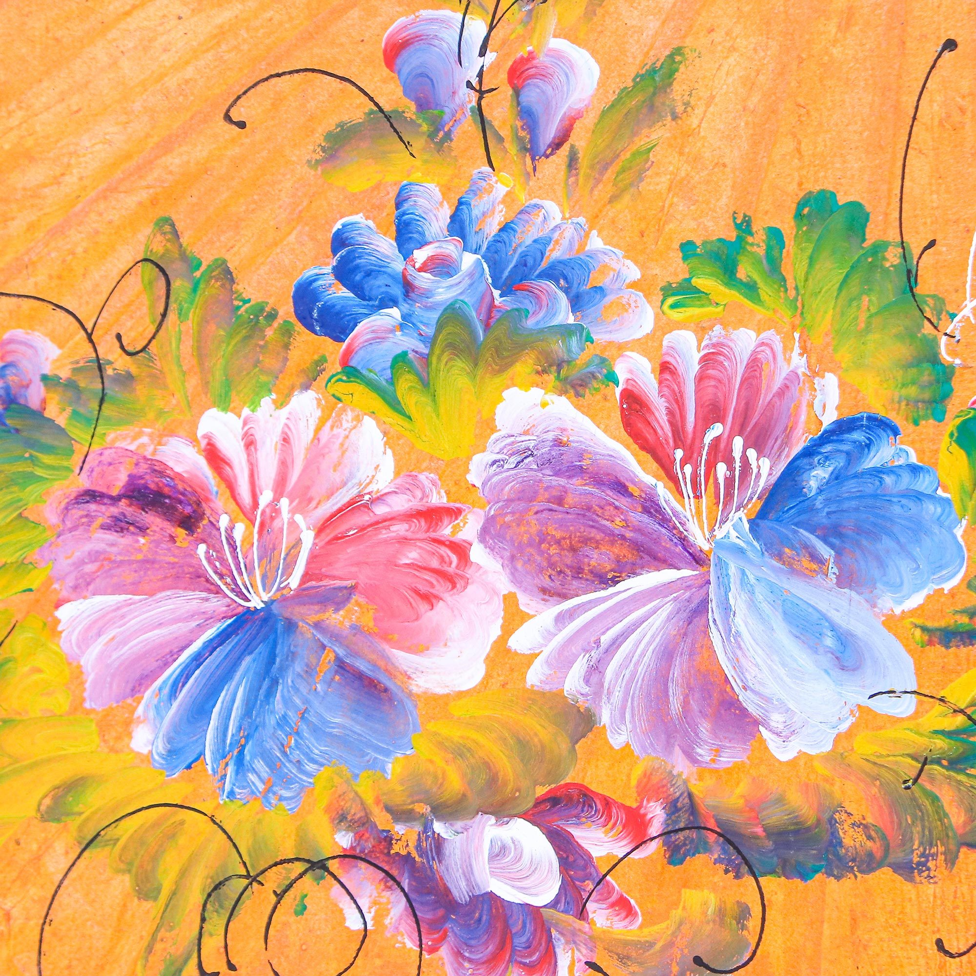 Hand-Crafted Saa Paper Parasol with Bamboo Handle - Orange Flora | NOVICA