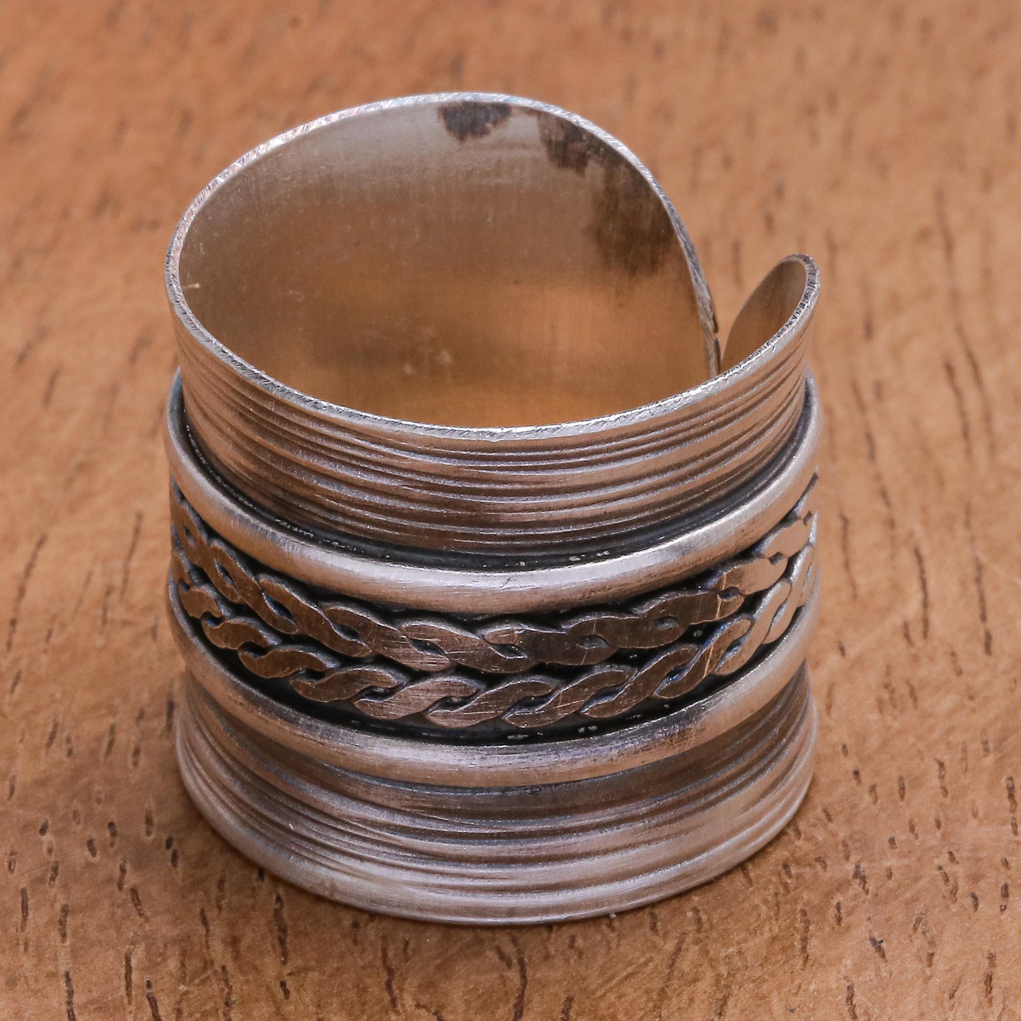 Oxidized Finish Sterling Silver Band Ring - After Hours | NOVICA