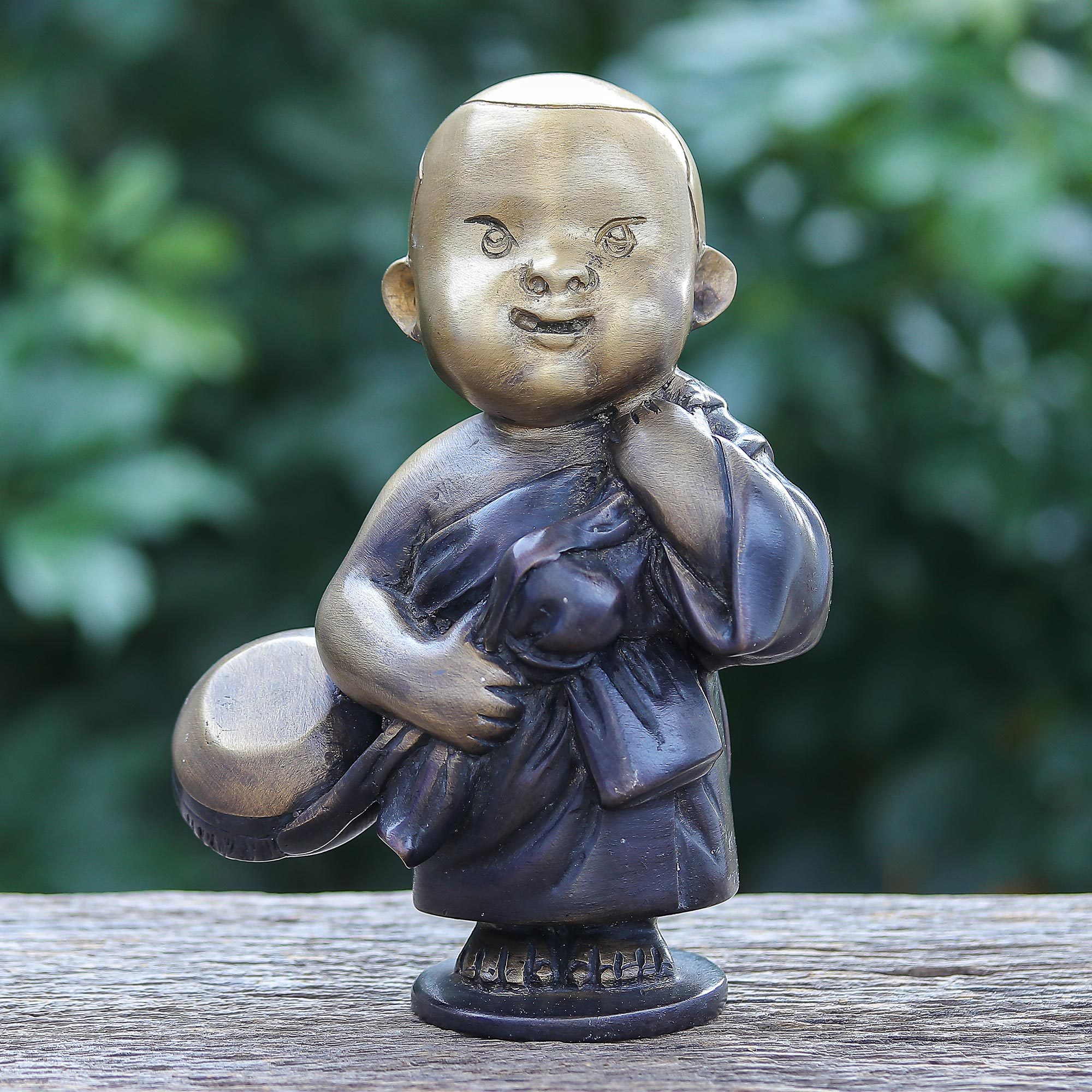 Handmade Brass Monk Sculpture from Thailand - Standing Monk in Brown ...