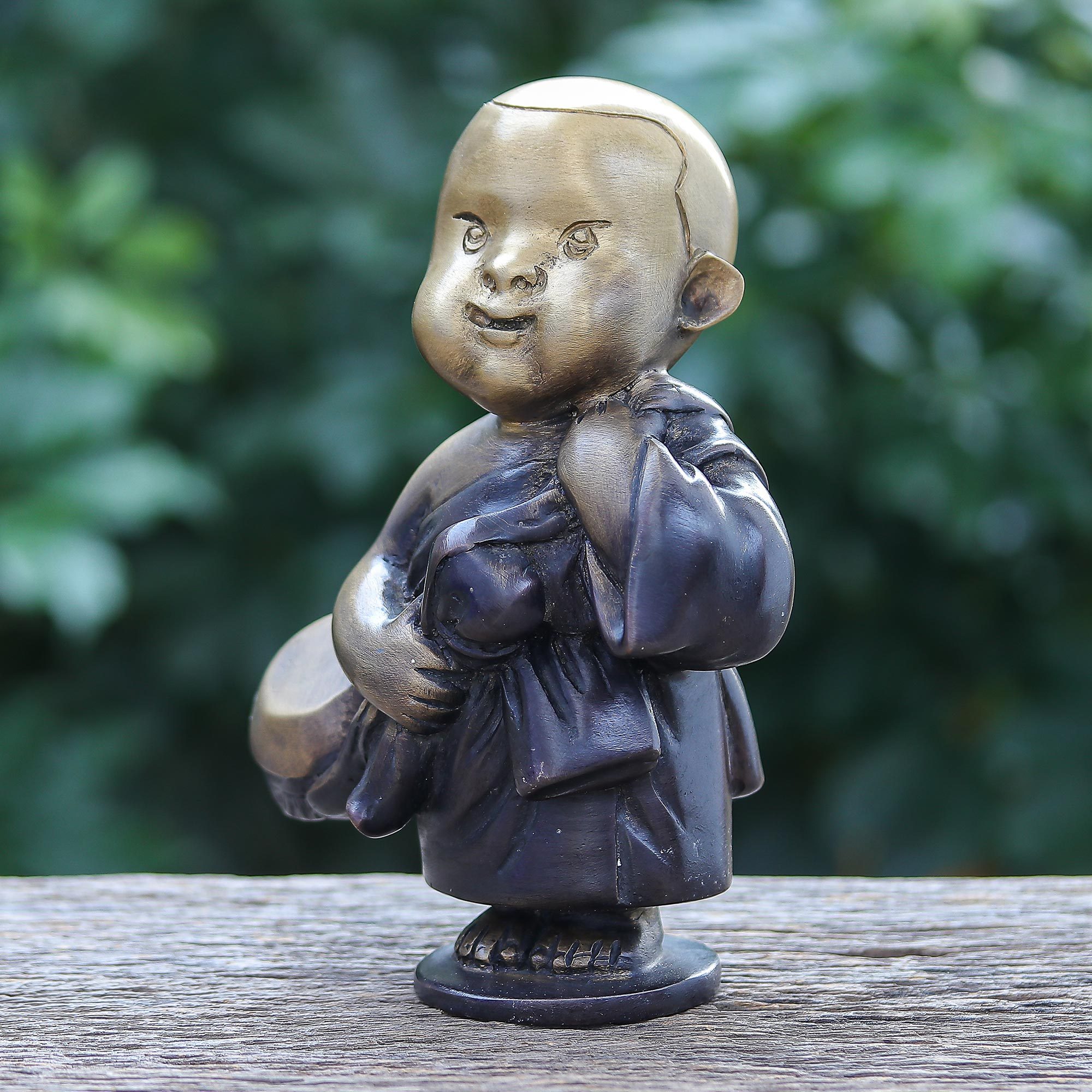 Handmade Brass Monk Sculpture from Thailand - Standing Monk in Brown ...