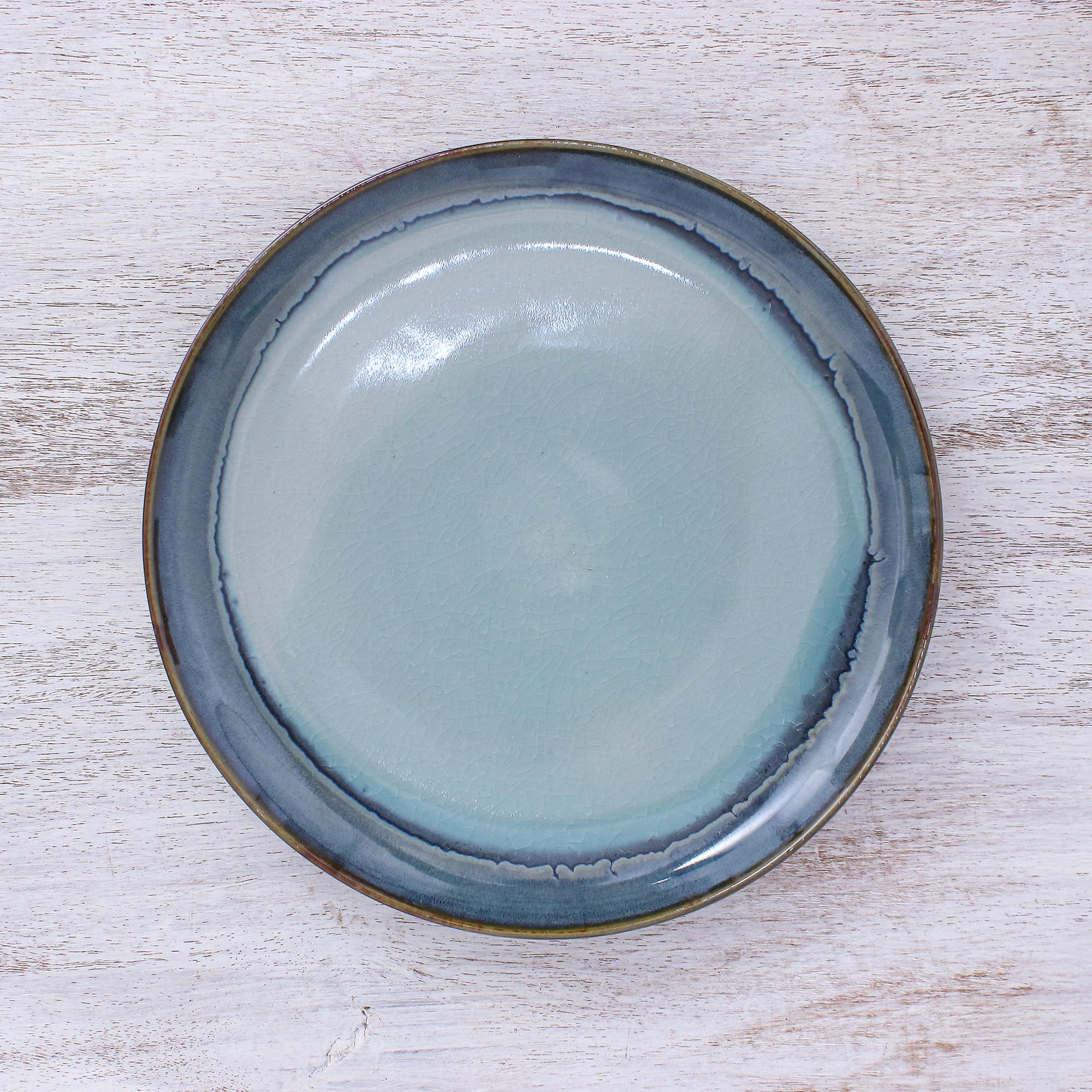 Handcrafted Blue Ceramic Dinner Plate - Blue Crush | NOVICA