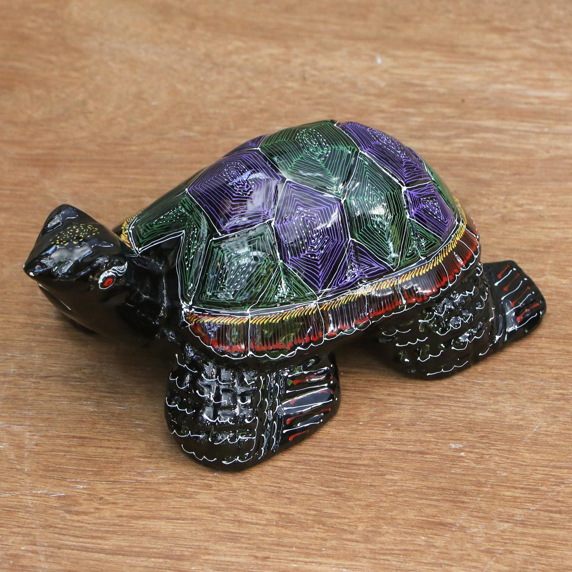 UNICEF Market | Lacquered Mango Wood Sculpture - Longevity Turtle